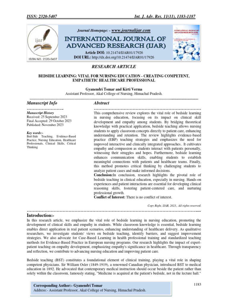 Bedside Learning: Vital For Nursing Education - Creating Competent ...