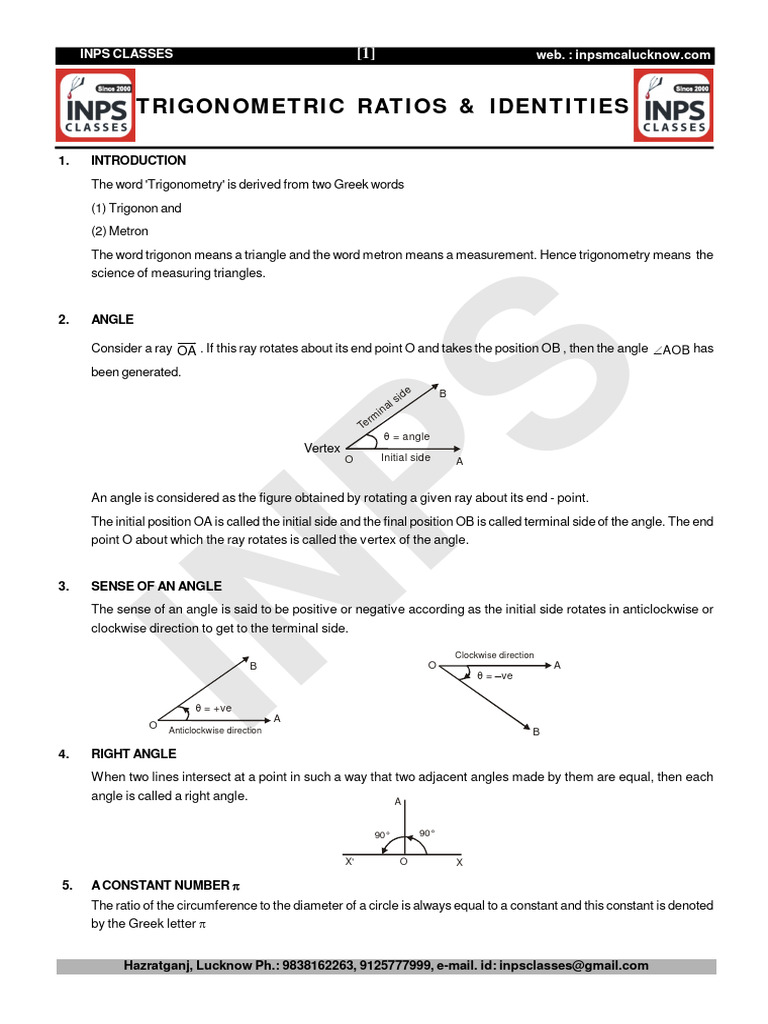 Theory Trigonometric Ratio 34292 | PDF | Angle | Trigonometry