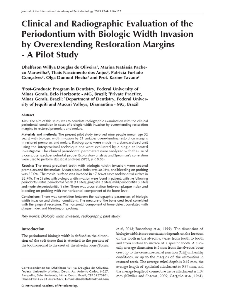 Clinical and Radiographic Evaluation of The Periodontium With Biologic ...