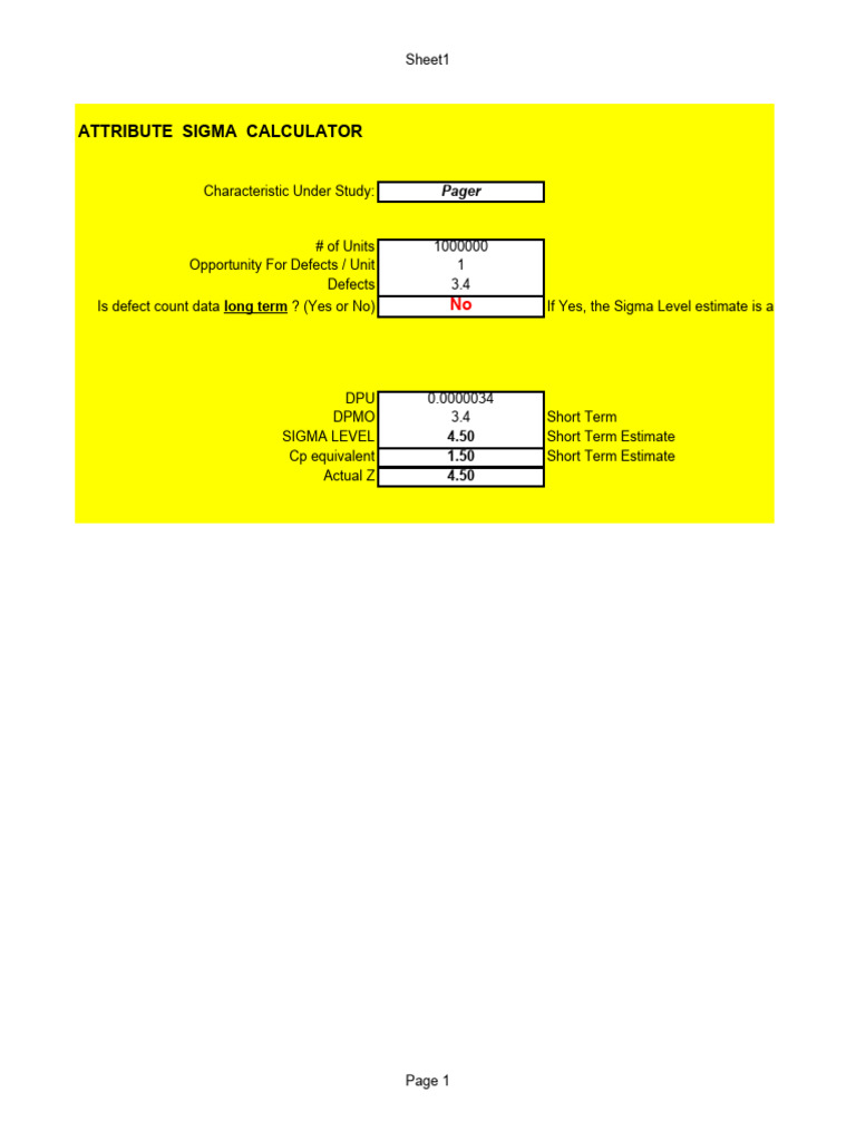 Attribute Sigma Calculator (RevA) | PDF