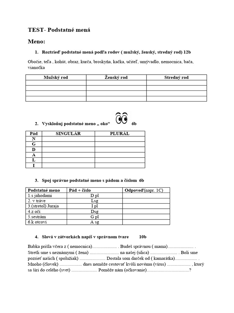 Test Podstatné Mená | PDF