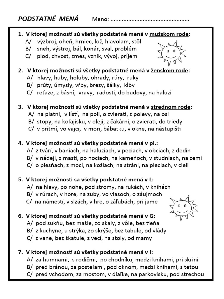 Podstatné Mená - Test (S Riešením) | PDF
