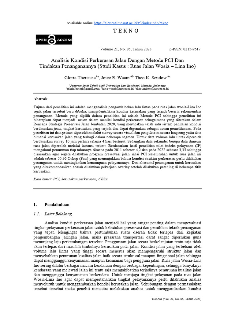 Analisis Kondisi Perkerasan Jalan Dengan Metode PCI Dan | PDF