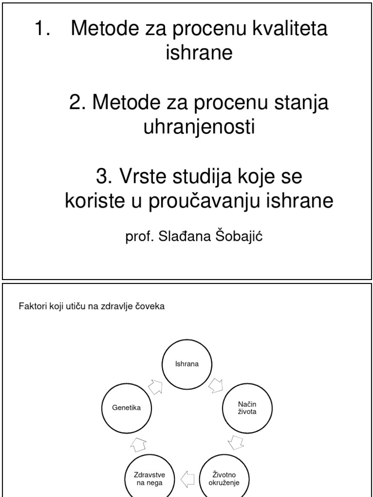 Predavanje - Metode Procena Kvaliteta Ishrane I Stanja Uhranjenosti - 13.03.2023. | PDF