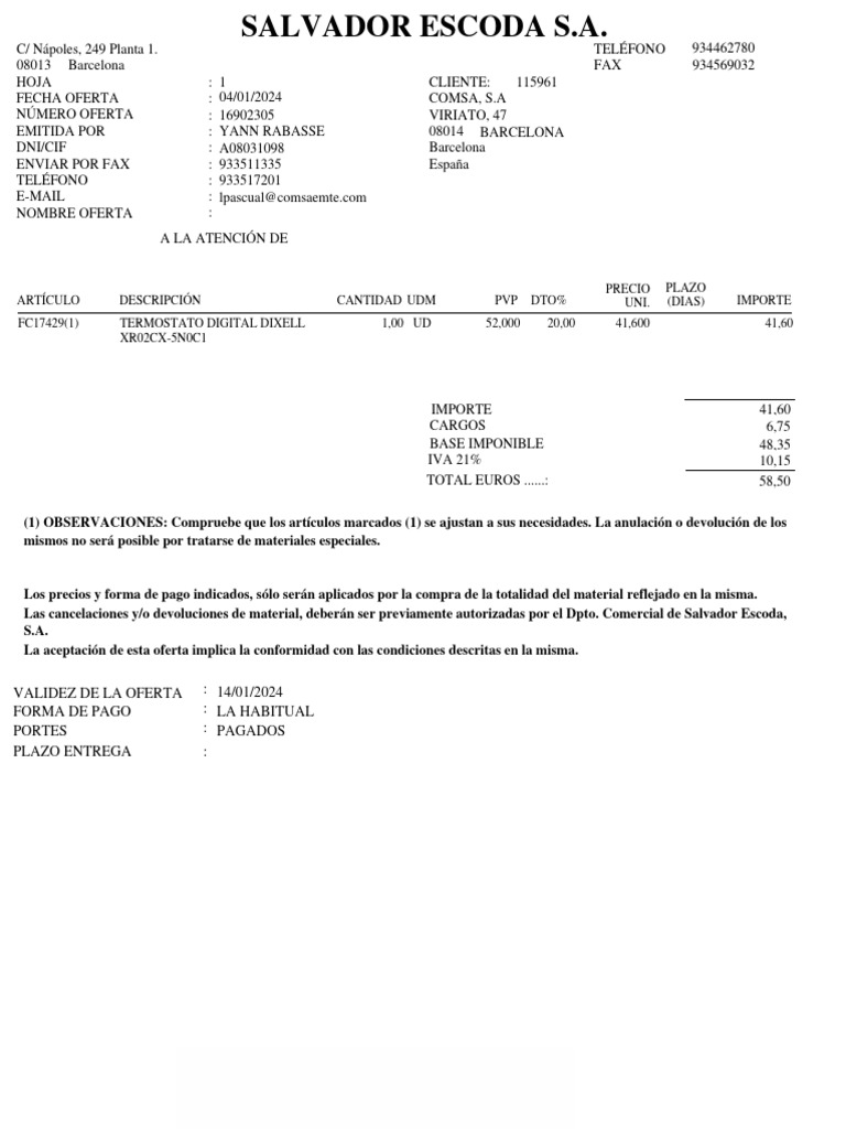 Comsa, S.A 16902305 | PDF
