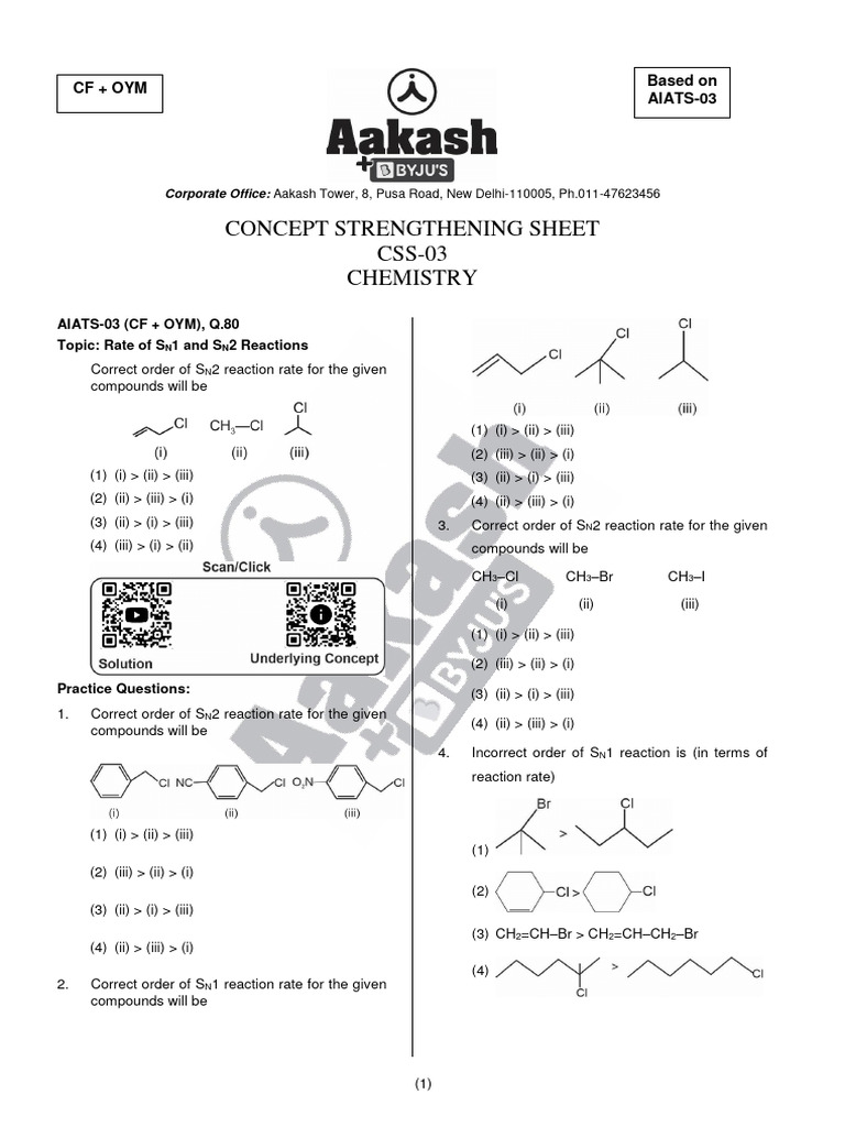 Concept Strengthening Sheet CSS 03 Based On AIATS 03 CF+OYM Chemistry | PDF | Coordination ...
