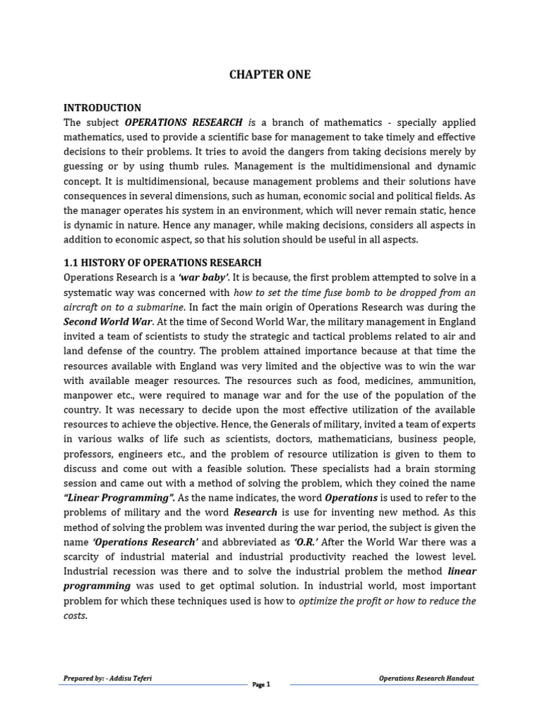 O.R-Handout | PDF | Linear Programming | Mathematical Optimization