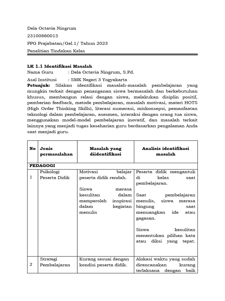 LK 1.1 Identifikasi Masalah - Umum | PDF