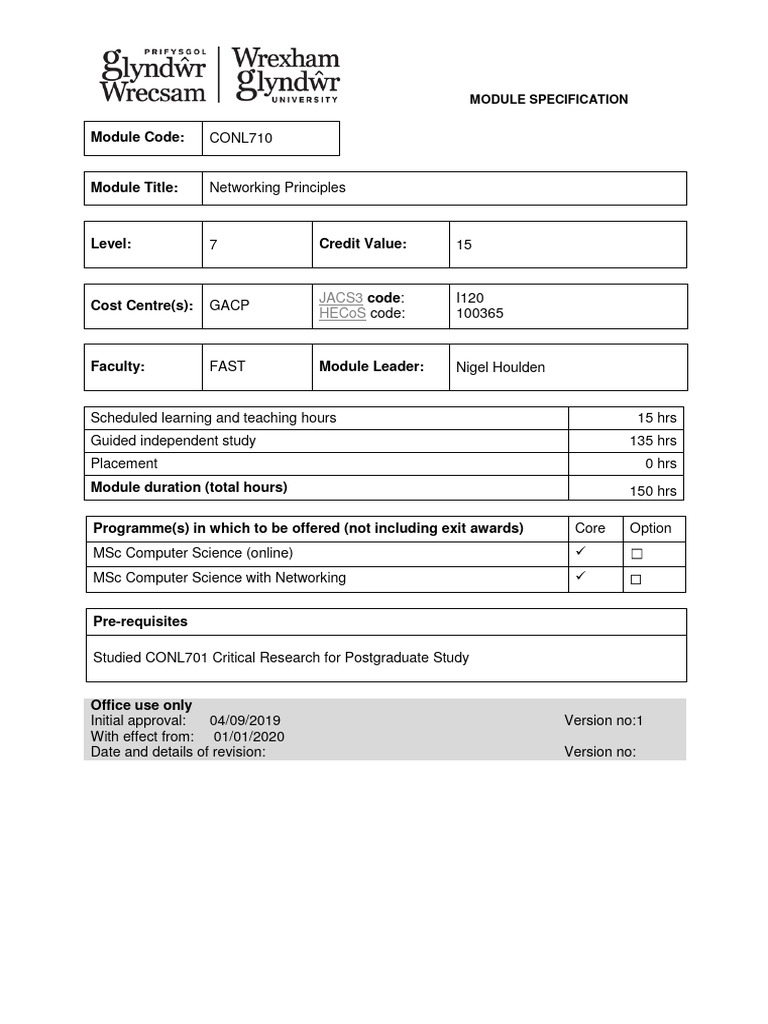 CONL710 Networking Principles | PDF | Computer Network | Learning