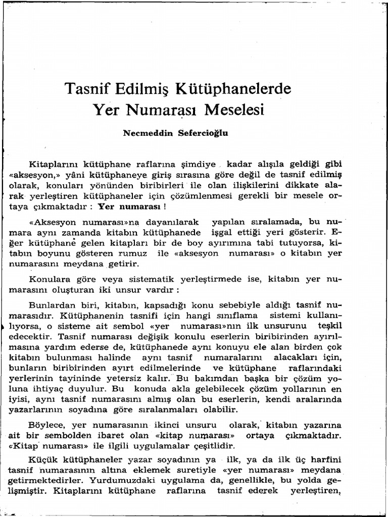 Tasnif Edilmiş Kütüphanelerde Yer Numarası Meselesi | PDF
