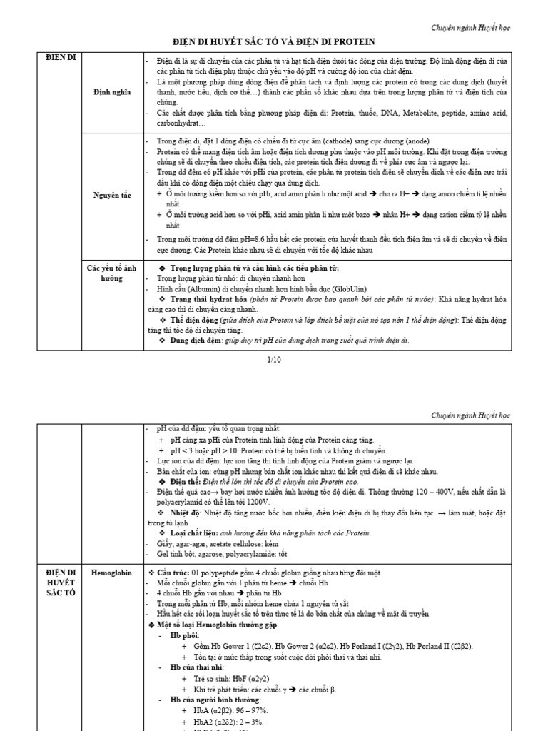 7. Điện Di Huyết Sắc Tố Và Điện Di Protein (Xong) | PDF