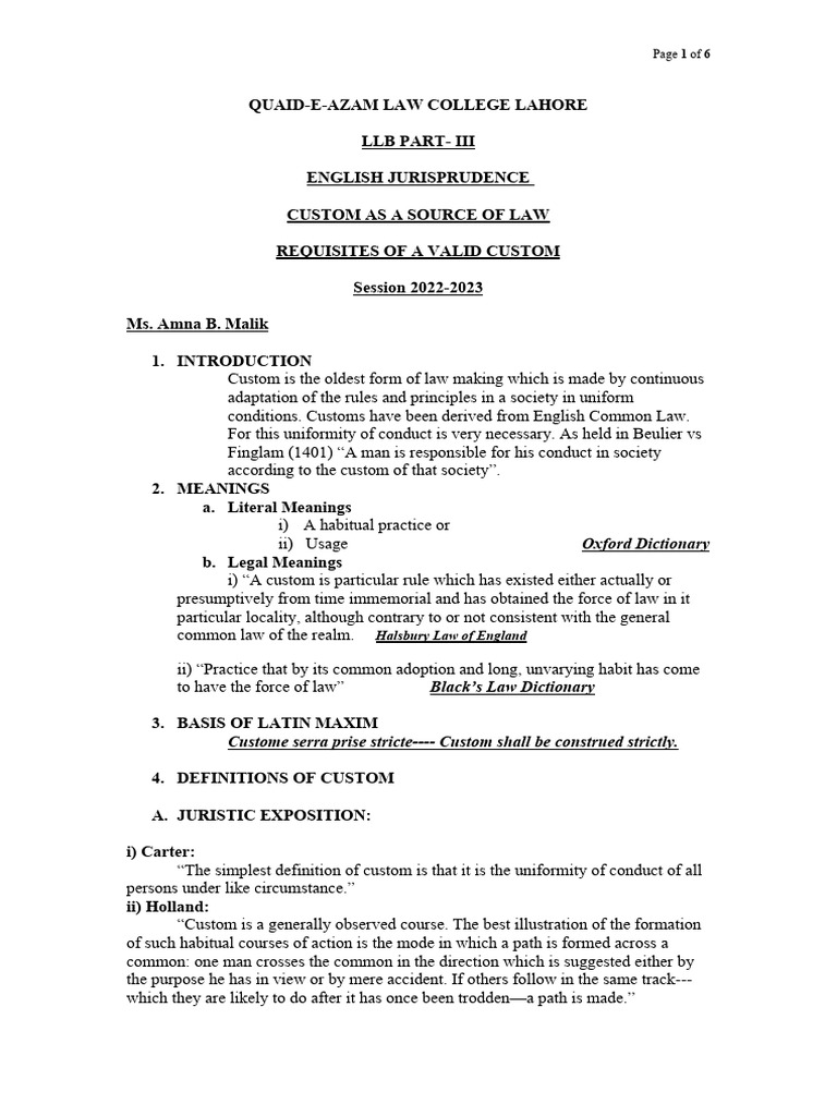 Requisites of A Valid Custome | PDF