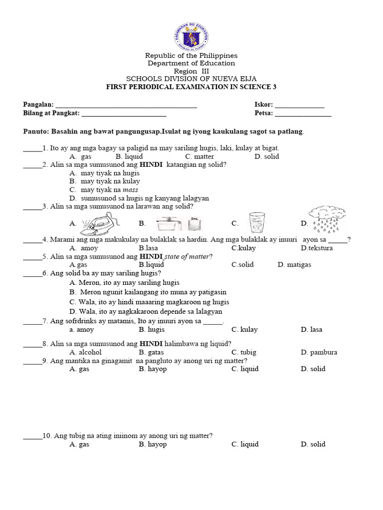 1st Quarter Test - Grade 3 Science | PDF