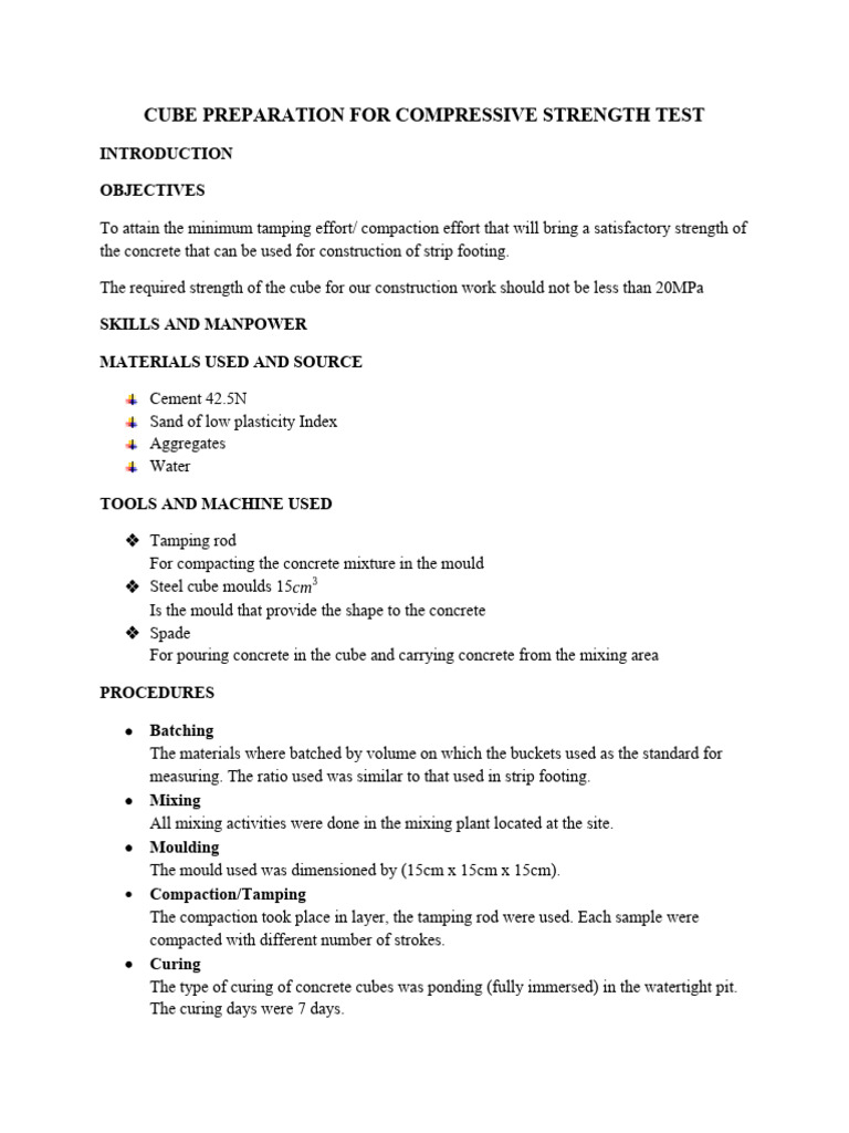 Cube Preparation For Compressive Strength Test | PDF