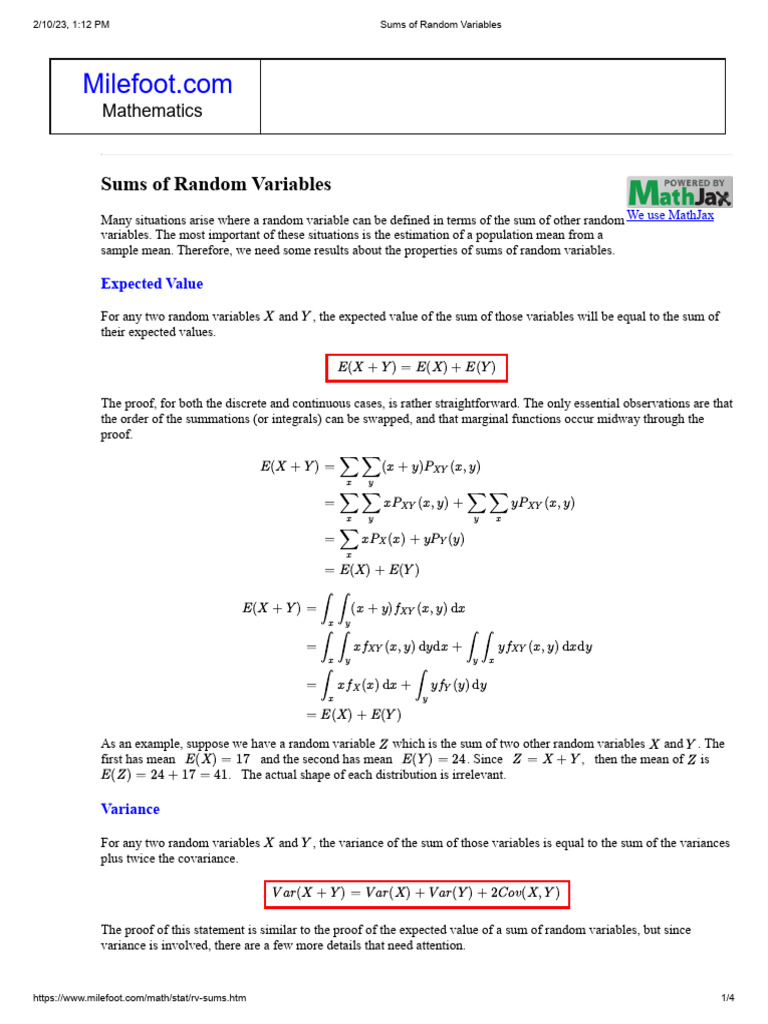 Sums of Random Variables | PDF Sums of Random Variables | PDF