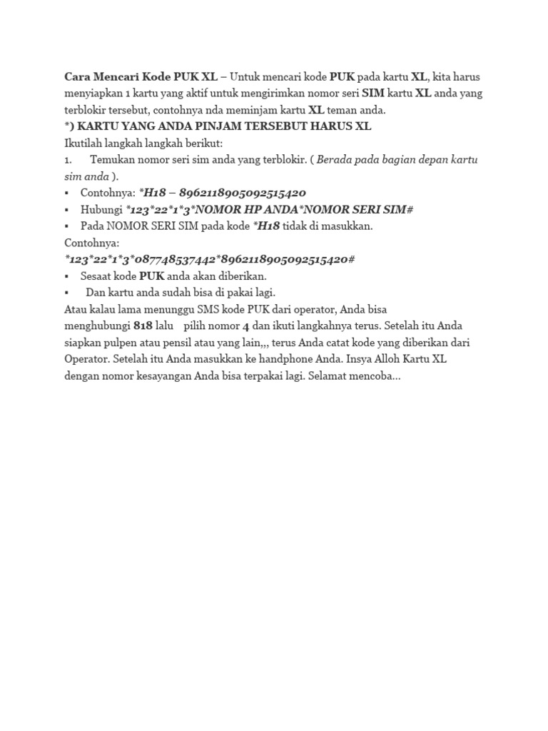 Cara Mencari Kode PUK XL | PDF | Pengelolaan Keuangan & Uang | Hukum