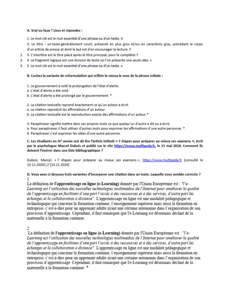 Exercices de Compréhension et Révision | PDF