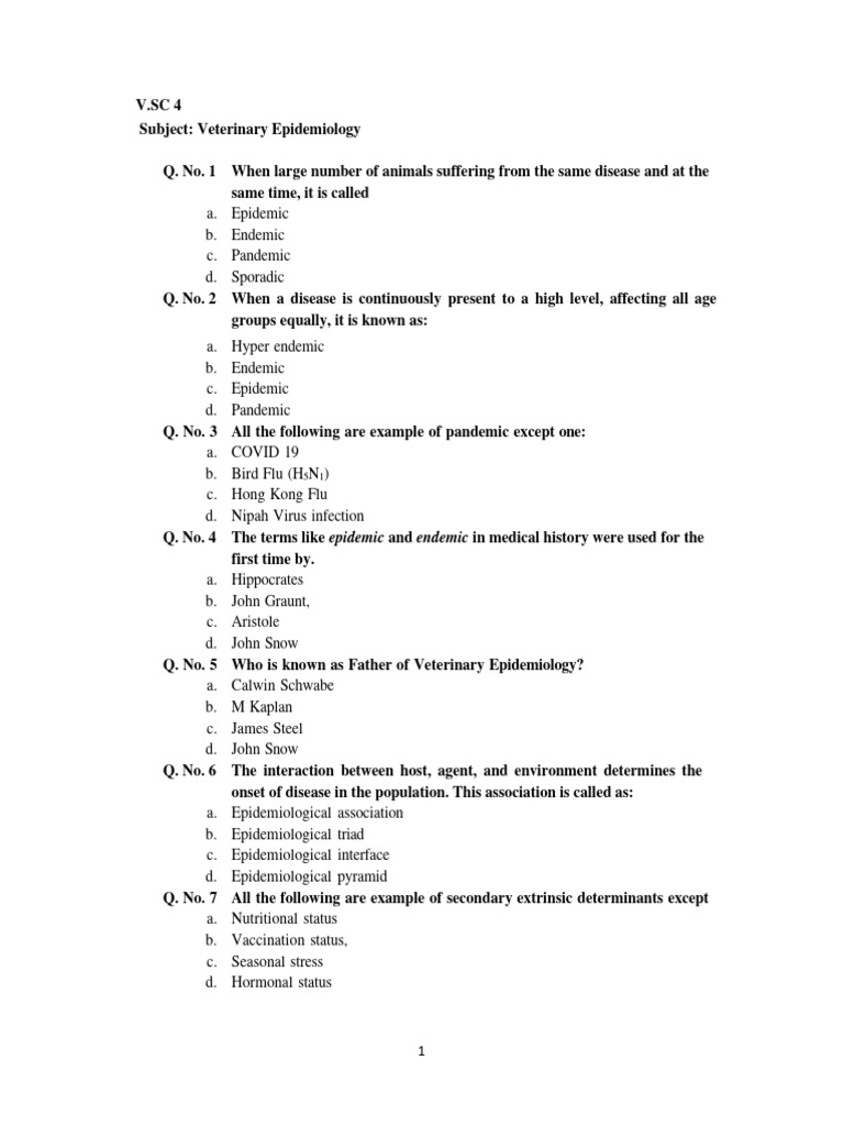MCQ On Veterinary-Epidemiology | PDF | Infection | Epidemiology