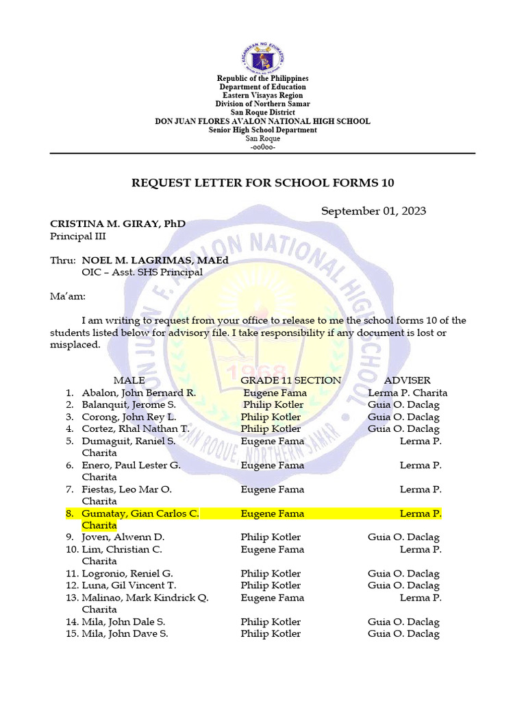 Request For Release of SF10 | PDF