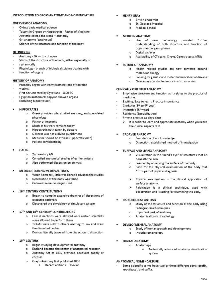 Introduction To Gross Anatomy and Nomenclature | PDF