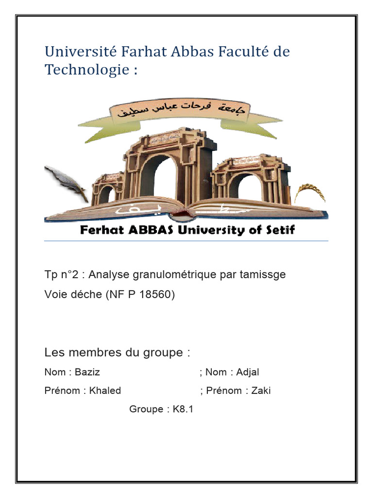 Université Farhat Abbas Faculté de Technologie | PDF
