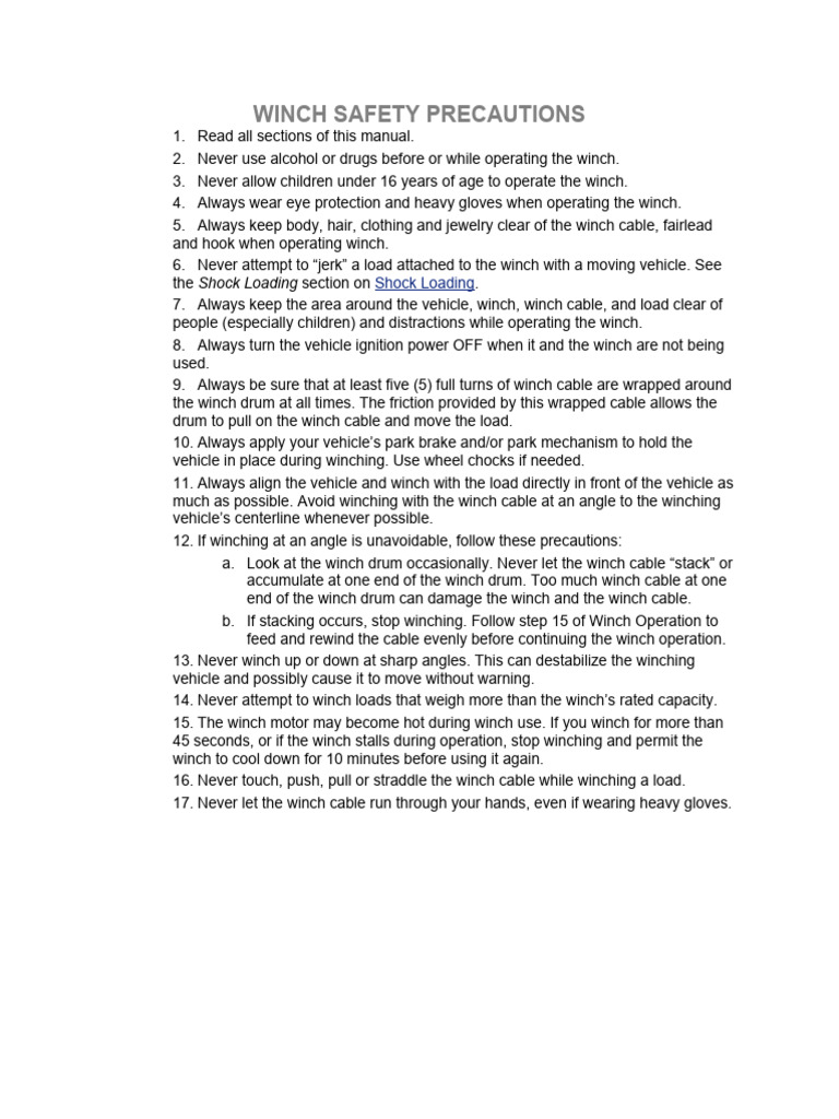 Winch Machine Safety Precaution | PDF | Vehicles | Mechanical Engineering