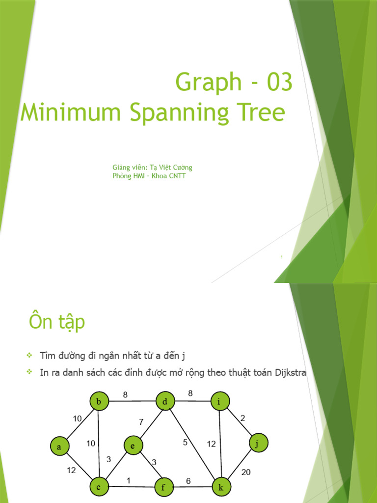 Graph - 03 Minimum Spanning Tree: Gingviên:T Vitcng Ả Ạ Ệ Ườ Phòng Hmi ...