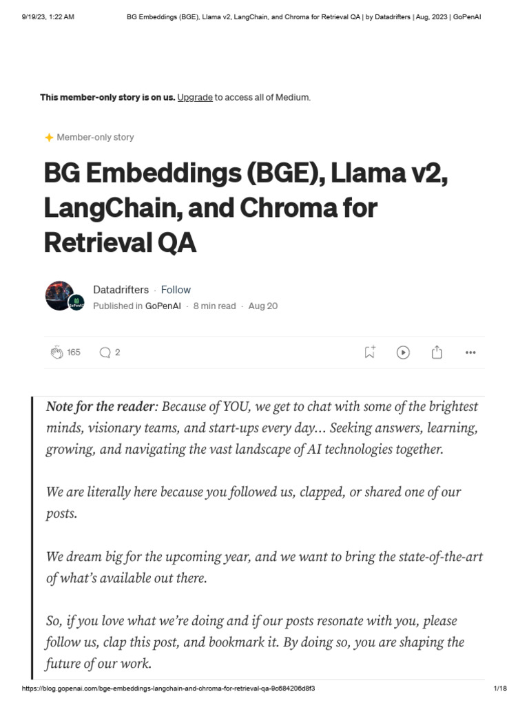 BG Embeddings (BGE), Llama v2, LangChain, and Chroma For Retrieval QA - by Datadrifters - Aug ...