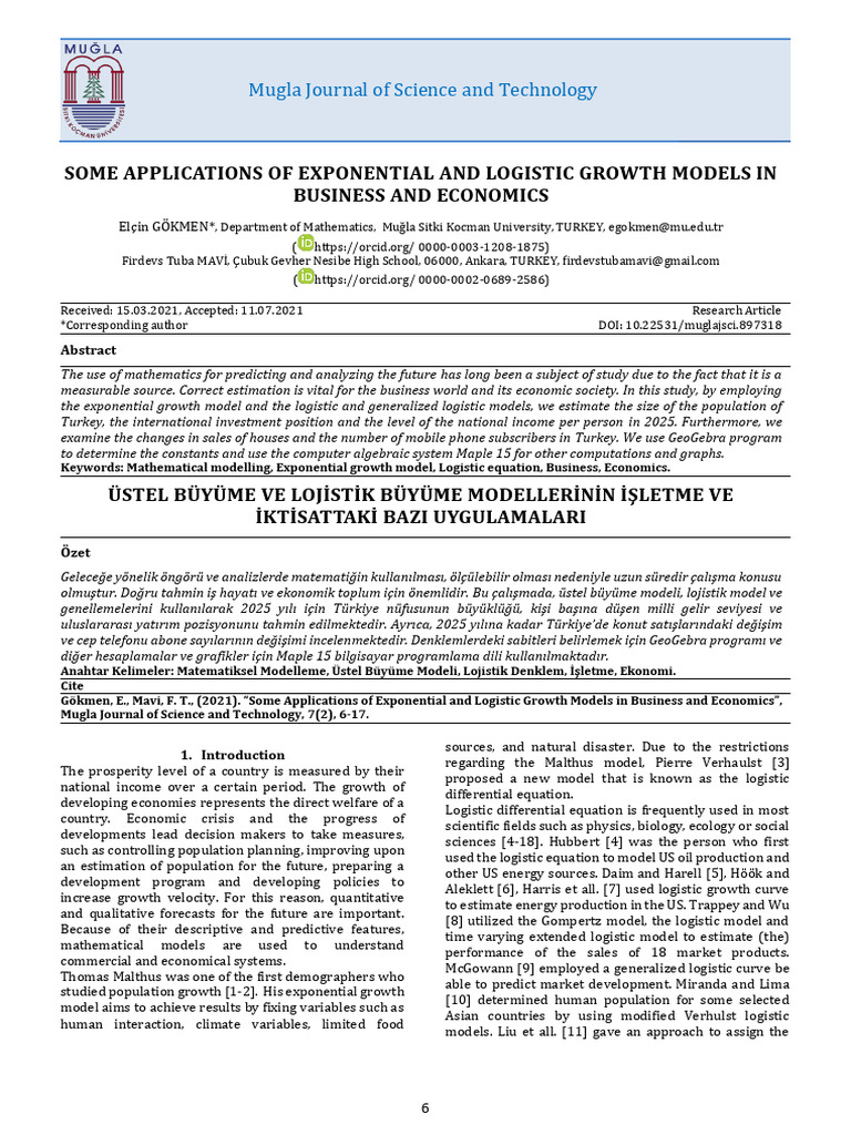 Applications of Exp and Logistic Growth Models in Business and ...