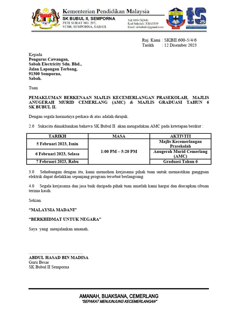 Surat Pemakluman Sesb Amc | PDF
