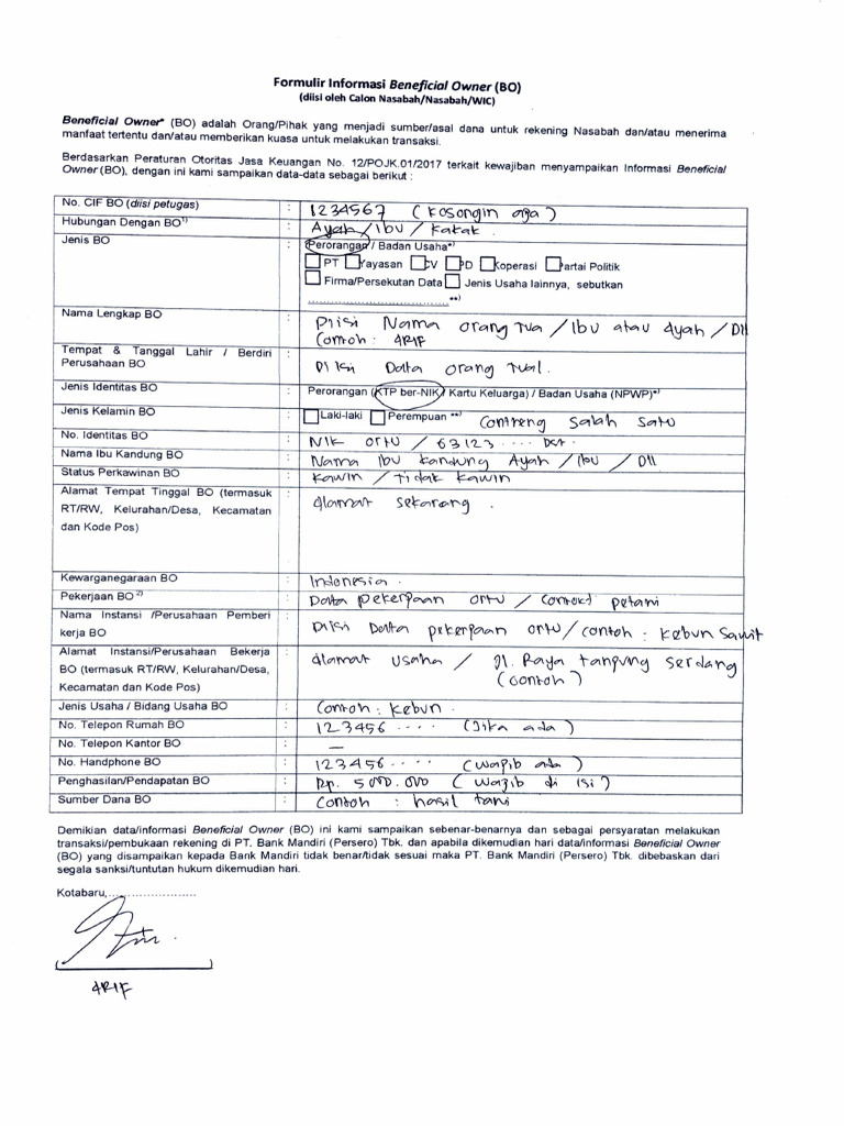 Contoh Pengisian BO | PDF