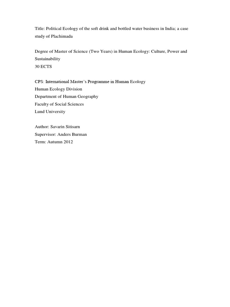 Revised-Savarin Master's Thesis Autumn 2012 | PDF | Globalization | Water