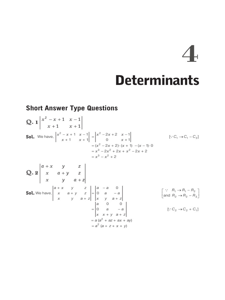 Determinants: Short Answer Type Questions | PDF | Abstract Algebra | Linear Algebra