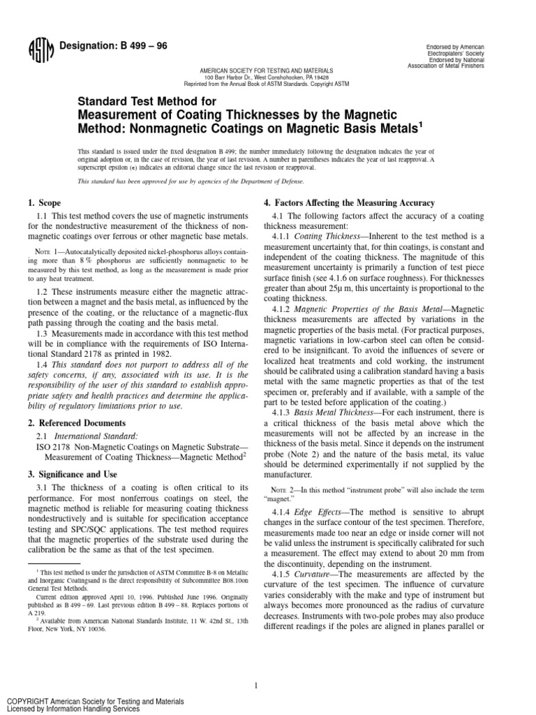 Measurement of Coating Thicknesses by The Magnetic Method: Nonmagnetic Coatings On Magnetic ...