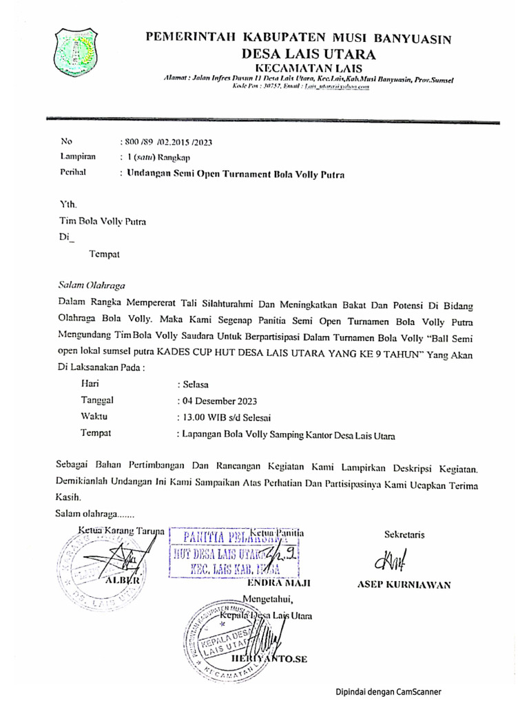 Undangan volly ball dalam rangka HUT desa lais utara ke 9 | PDF Undangan volly ball dalam rangka HUT desa lais utara ke 9 | PDF