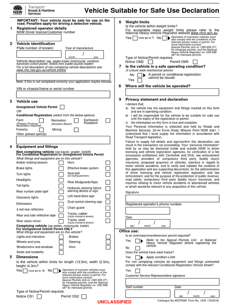 45070938 Safe Use Declaration | PDF | Vehicles | Truck