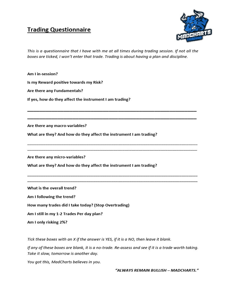 Trading Questionnaire | PDF | Psychology | Behavioural Sciences