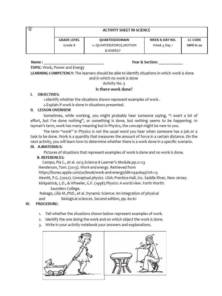ACTIVITY SHEET IN SCIENCE Act 5 | PDF | Force | Learning