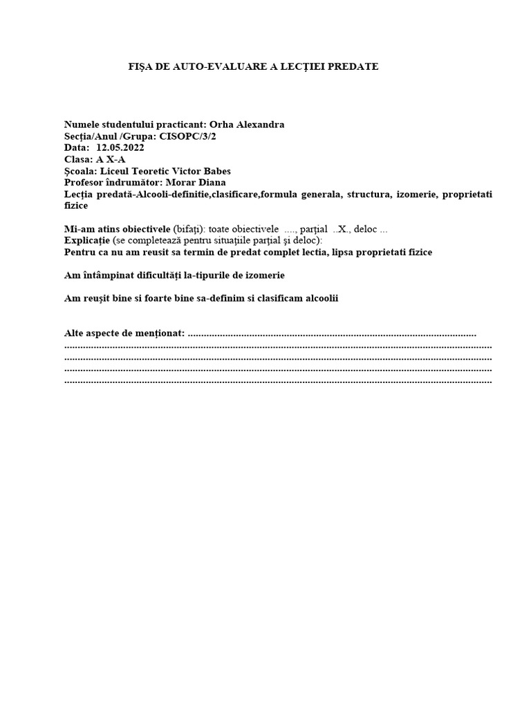 Fisa Autoevaluare-1 | PDF