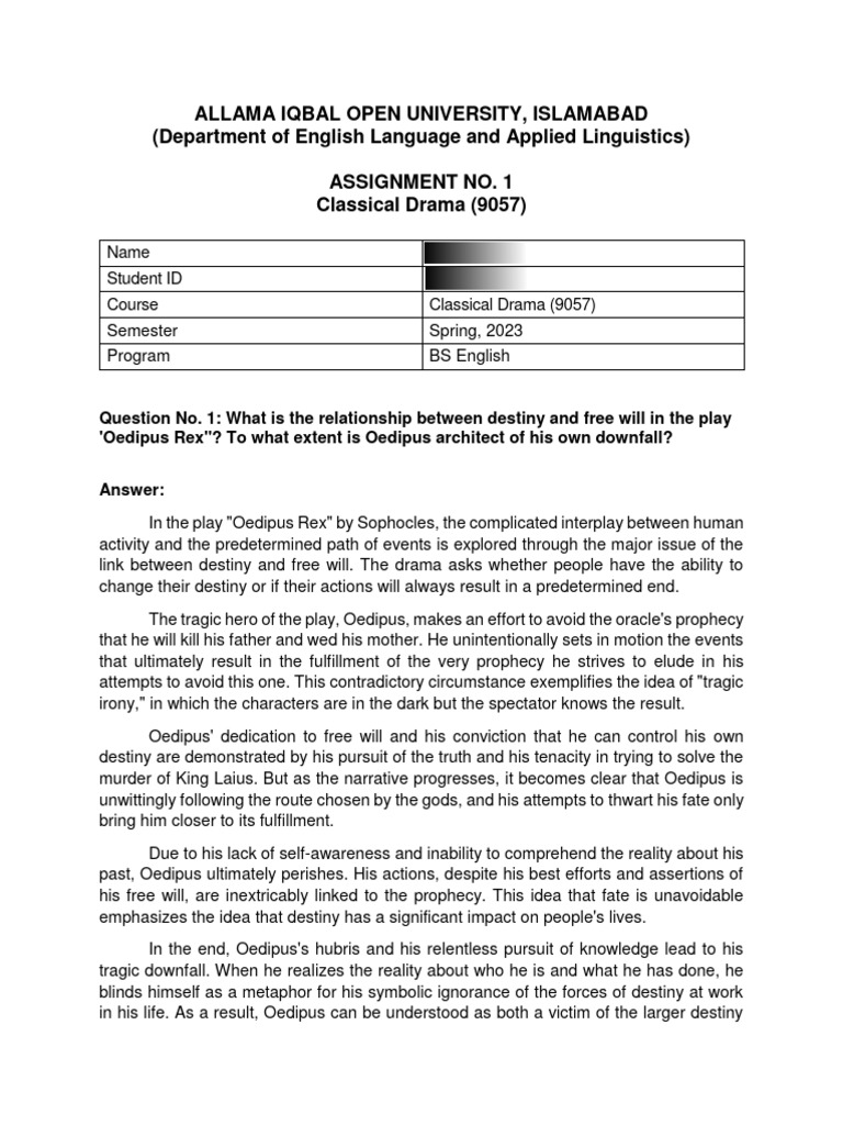 Assignment No 1 Classical Drama 9057 Solved Pdf Humanism Destiny 