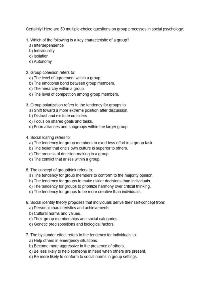 Group Processes Example Q.A | Download Free PDF | Conformity | Group ...