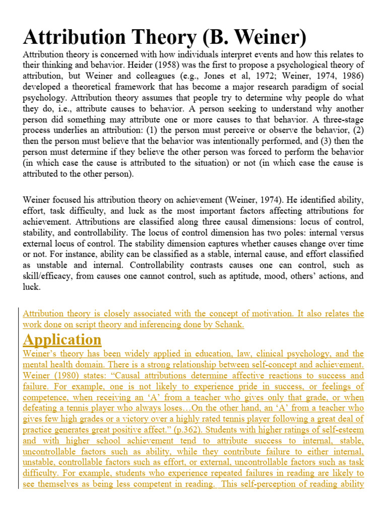 Attribution Theory | PDF | Cognitive Psychology | Psychological Attitude