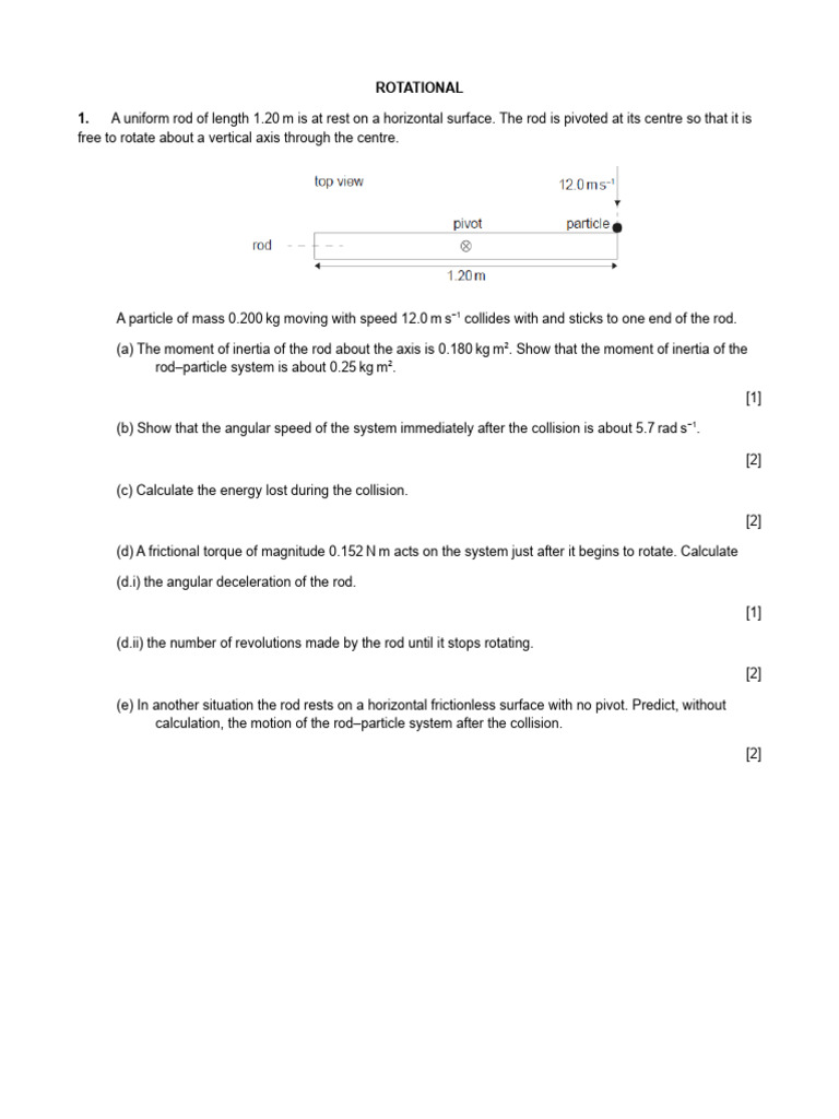 Worksheet | PDF | Rotation Around A Fixed Axis | Torque