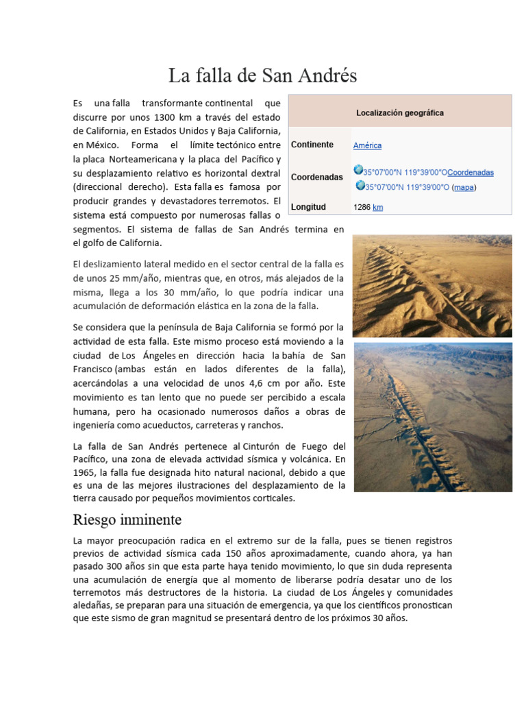 Riesgo Sísmico en la Falla de San Andrés | PDF | Falla (geología ...