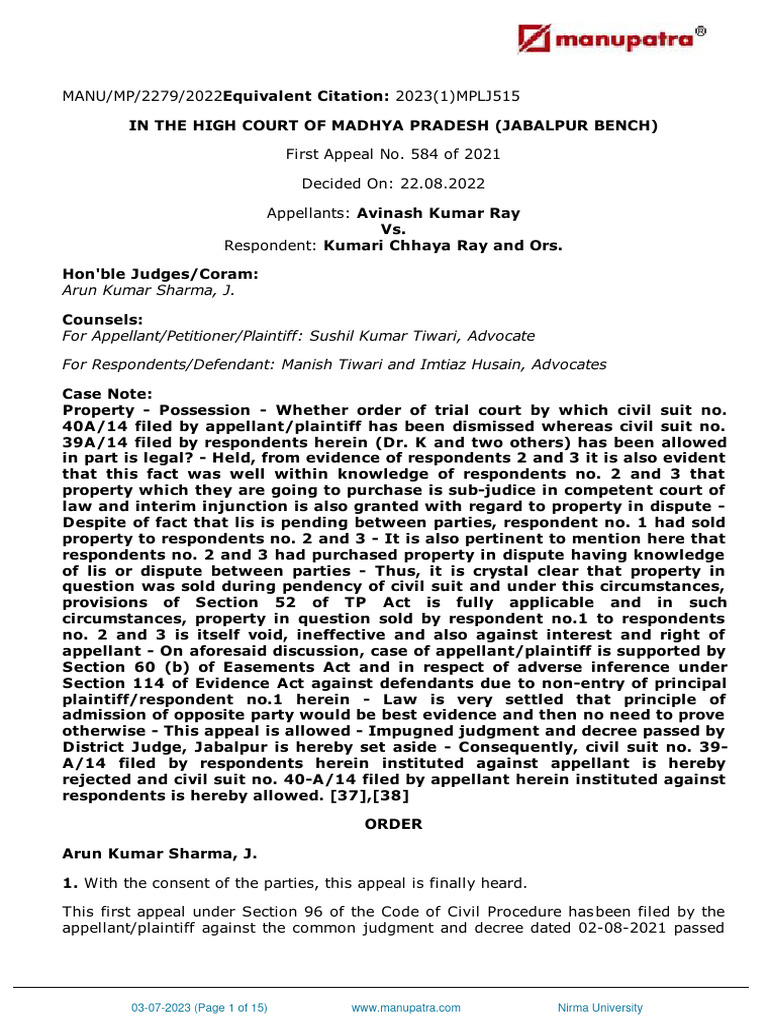 Avinash Kumar Rai vs. Chhaya Rai Case Summary | PDF