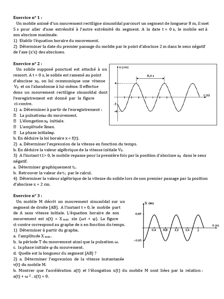 Corrigé : Mouvement Sinusoïdal | PDF