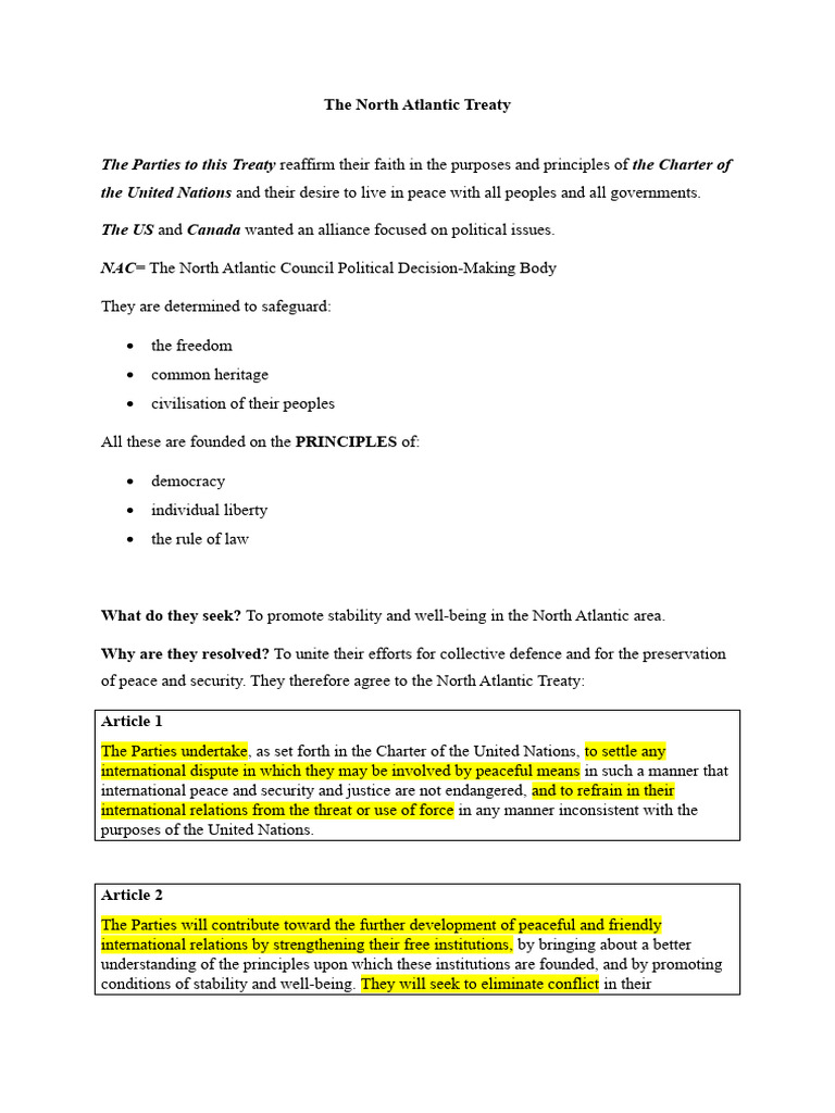 Overview of the North Atlantic Treaty | PDF | Treaty | Ratification