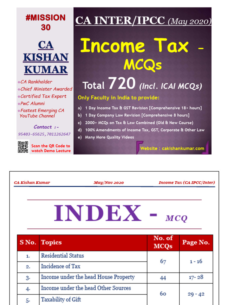 Income Tax MCQ by CA Kishan Kumar | PDF | Loans | Income Tax