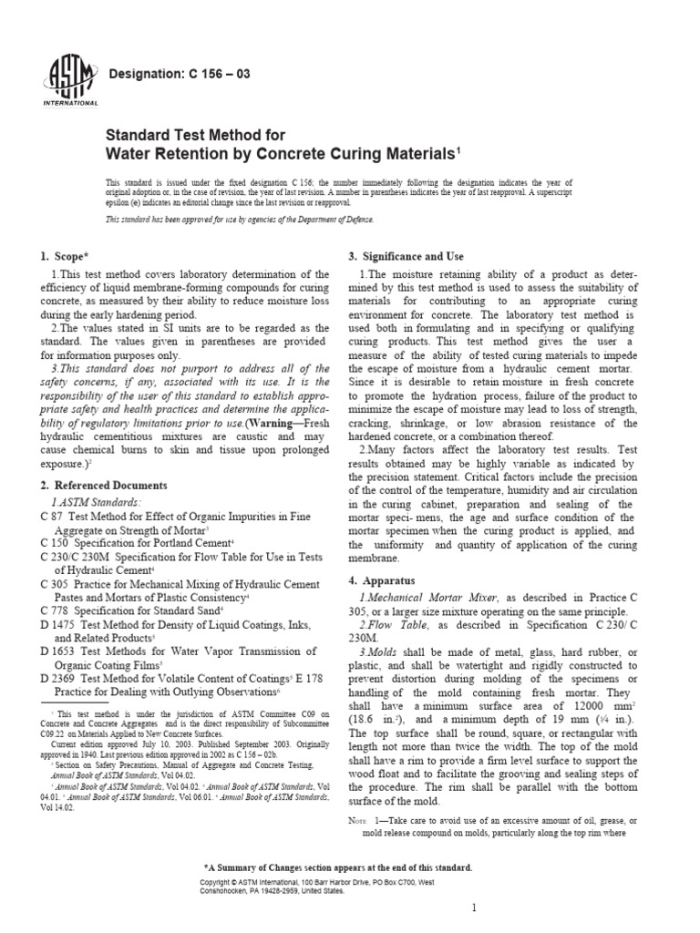 ASTM C-156 Water Retention by Concrete Curing Materials | PDF