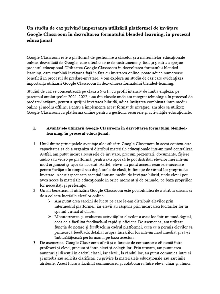 Studiu - de - Caz - Utilizare - Google Classroom - Blendedlearning | PDF